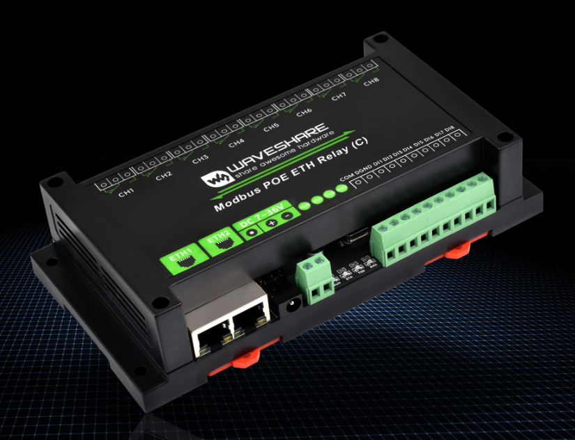 Bộ IO Công nghiệp 8-ch (C), 8 DI + 8 DO Relay, Dual Ethernet Port, Modbus RTU/Modbus TCP ...